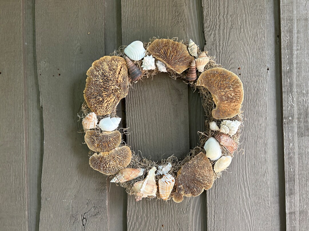 Shell Wreath/ Nautical Wreath/ Shell Mushroom Wreath/ Shell Wall Art ...