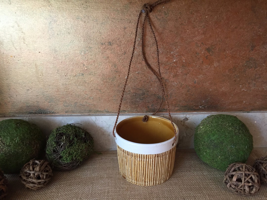 Vintage Ceramic Bamboo Hanging Planter/ Hanging Planter/ Faux Bamboo ...