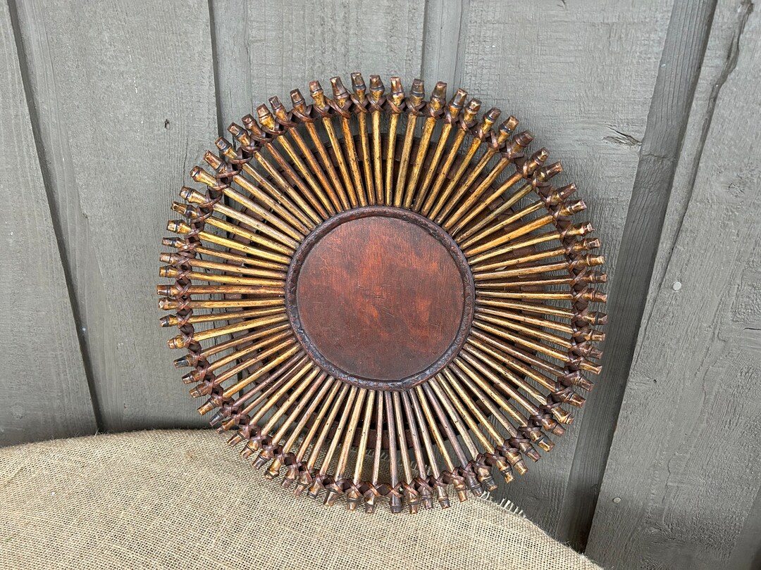 Vintage Round Tray/ Round Tray/ Sticks Tray/ Tray With Woven Sticks ...