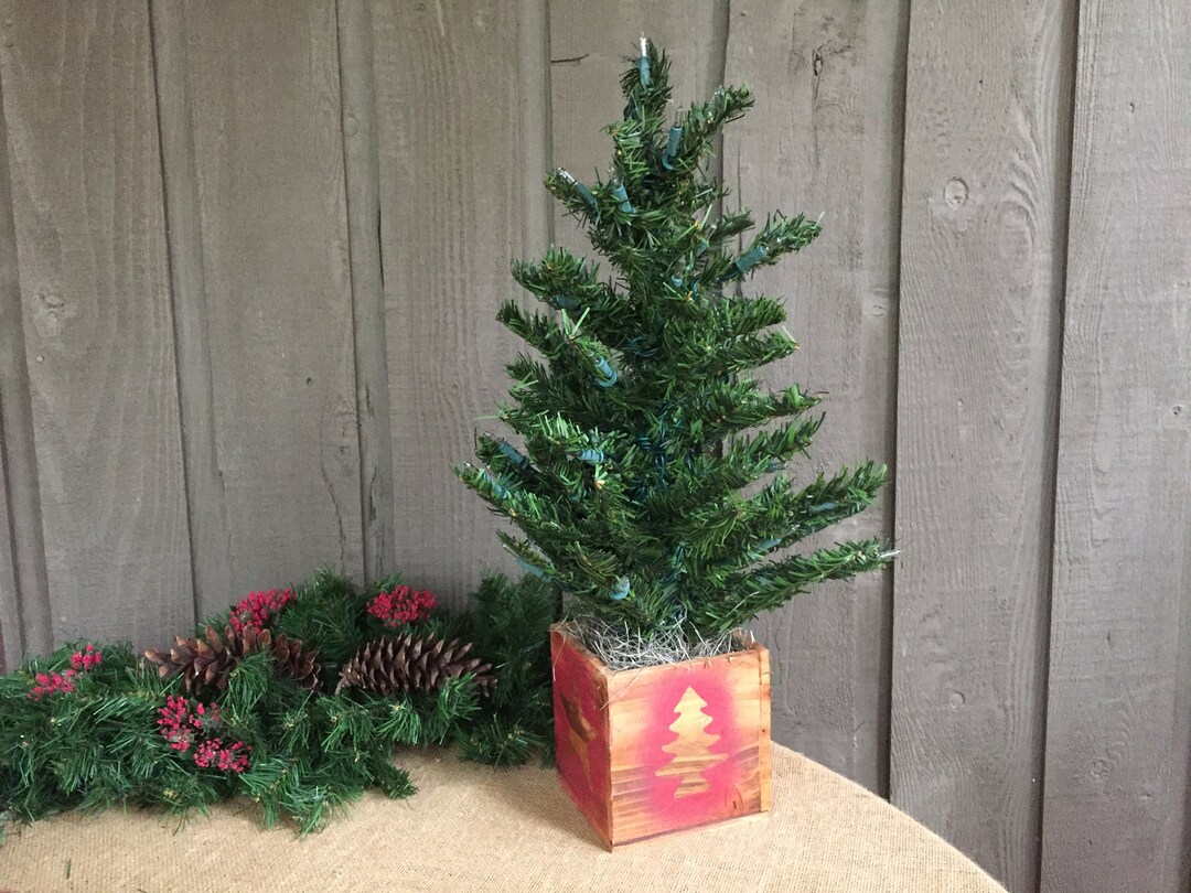 Box for Small Christmas Tree/ Wood Box/stenciled Wood Box/ Box for Tree ...