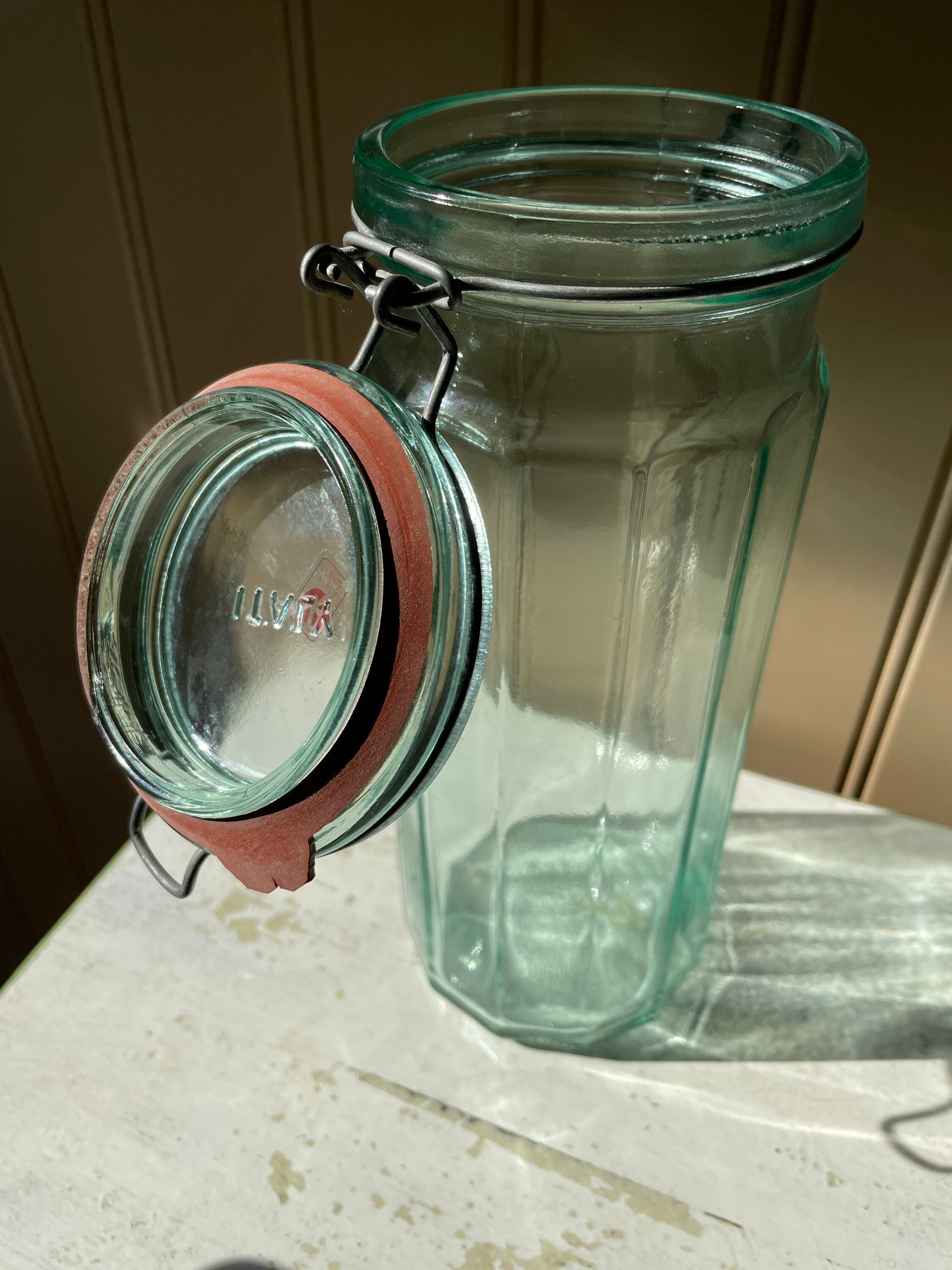 Aqua Glass Hinged Lid Canister With Wire Bale Made in Italy - Etsy