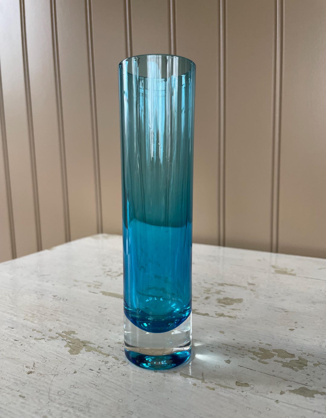 Blue Art Glass Vase 7 Inch Teal Blue Vase - Etsy
