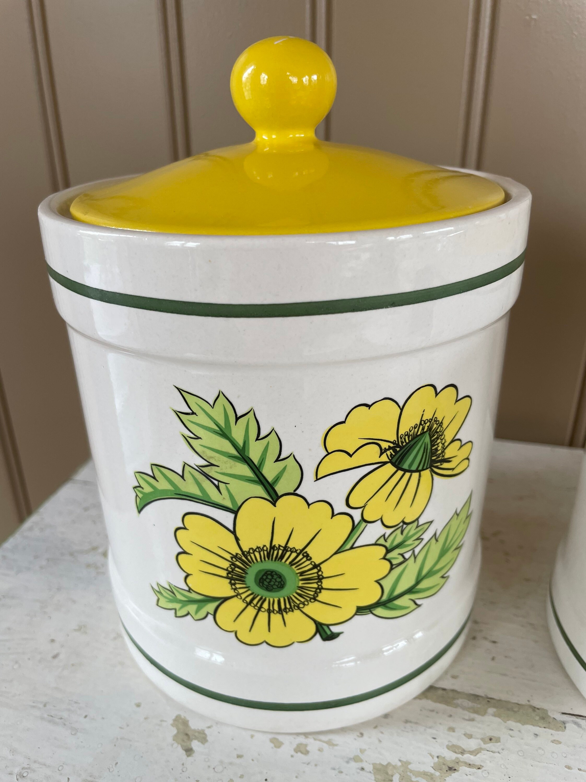 Ceramic Canisters With Yellow Flowers and Lids Japan - Etsy