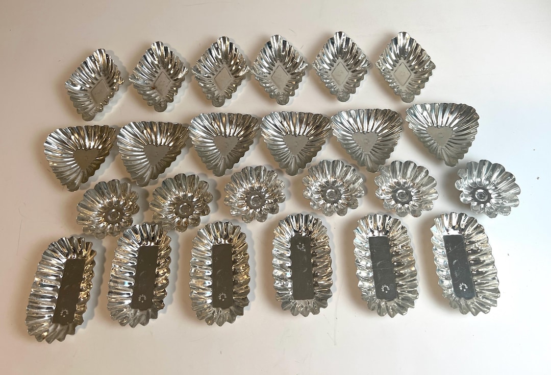 Set of 24 Small Silver Custard Molds, Tin Tart Molds in 4 Shapes, Made ...