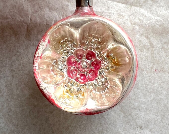 Antique Concave Floral Pink Christmas Tree Ornament; Vintage Christmas ...