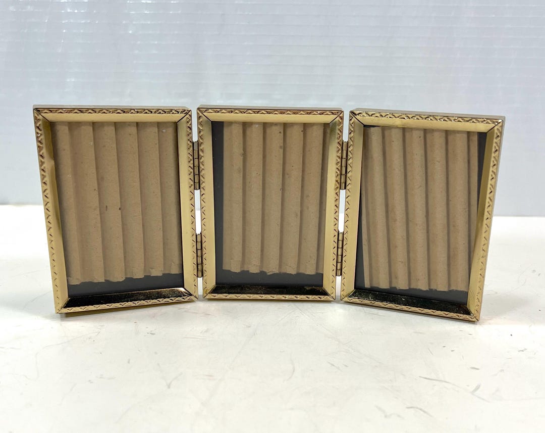 Vintage Small Gold Metal Desktop Folding Frame, Trio of Hinged ...