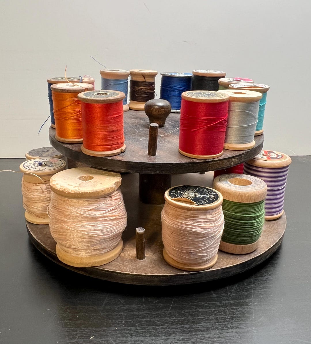 Vintage Wood Thread Spool Storage Wheel With Wooden Thread Spools - Etsy