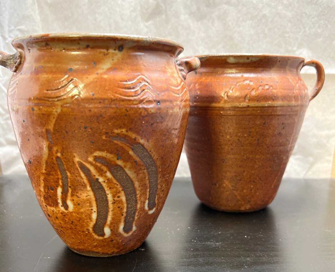 Vintage Pair of Hand Thrown Pottery Vases, Pots in Terra Cotta - Etsy