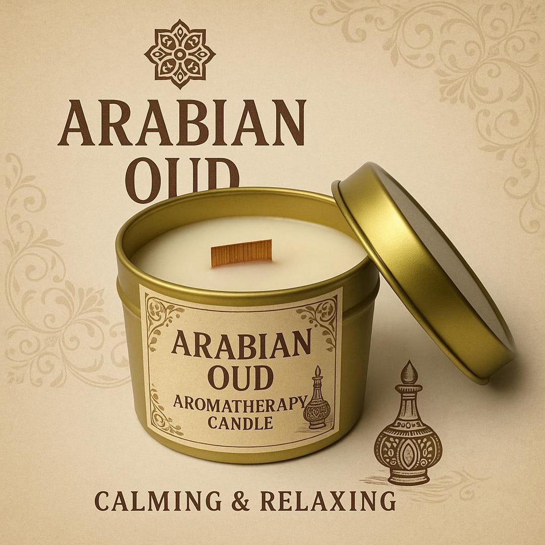 Arabian Oud Candle With Wooden Wick – Aromatherapy Scented Tin ...