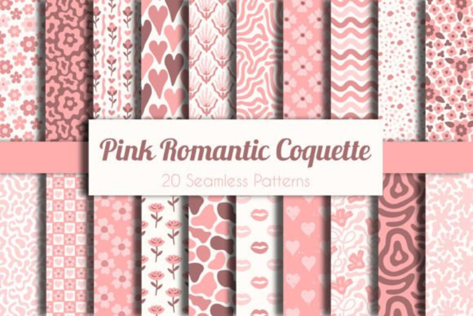 20 Pink Romantic Coquette - Seamless Pattern Bundle 12"x12" Digital ...