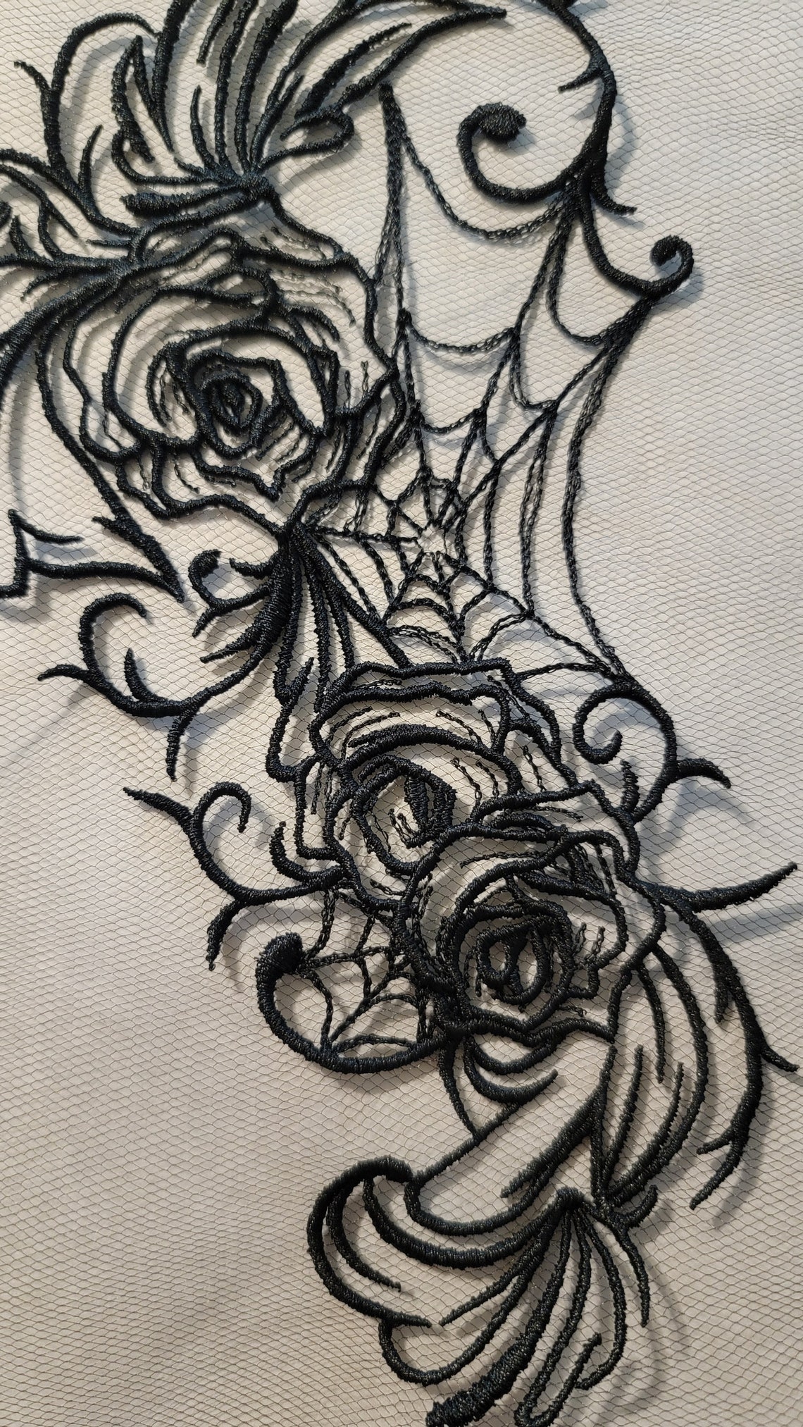Embroidered Black Rose Spider Web Tulle: Gothic Halloween Decor - Etsy