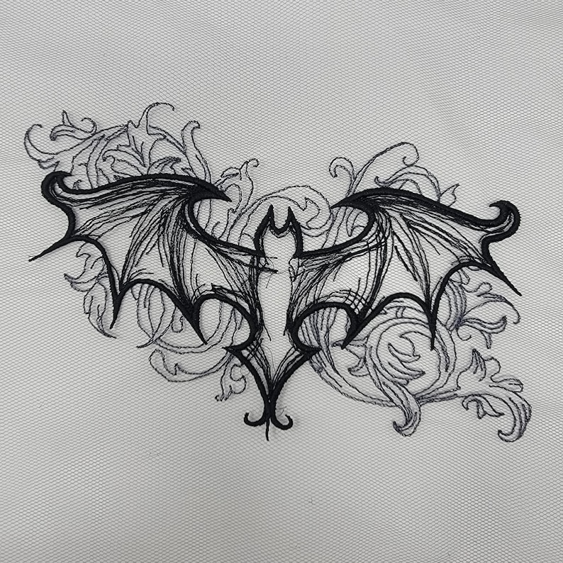 Bat Embroidery, Bat Lace on Tulle - Etsy