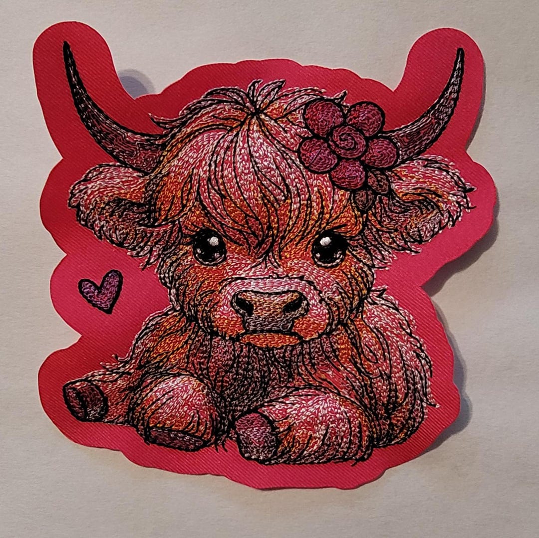 Scottish Highland Cow Twill Patch, Scottish Highland Cow, Embroidered ...