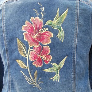 Hummingbird Embroidered Denim Jacket: Upcycled Cat & Jack (XL) - Etsy