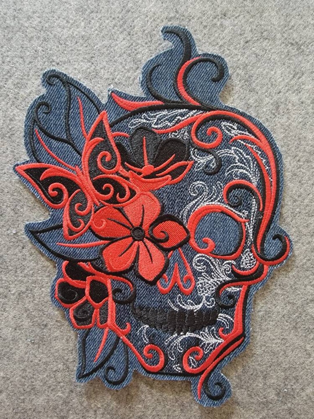 Skull Patch, Iron-on Floral Skull, Iron-on Jean Patches, Jean Patches ...