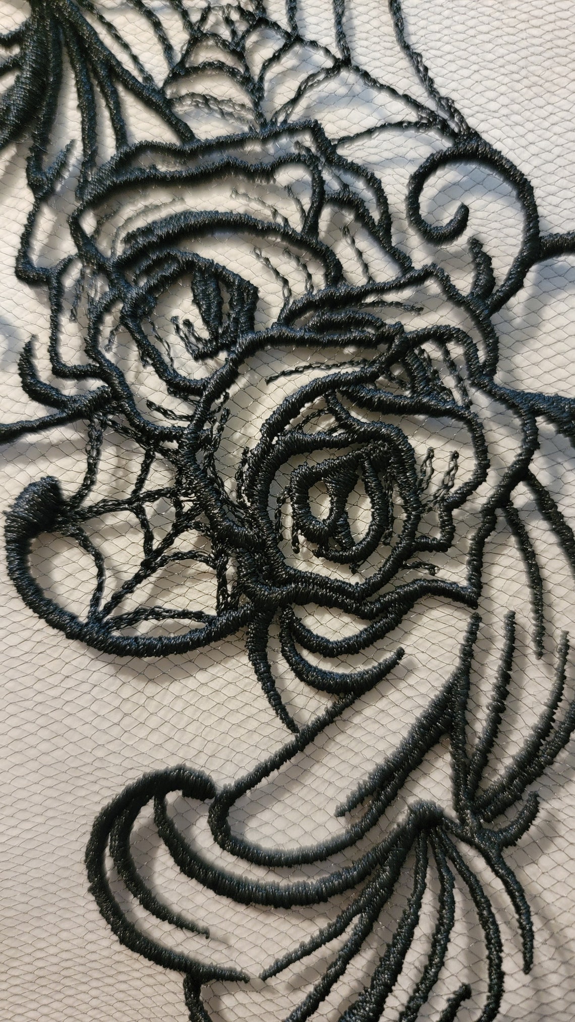 Embroidered Black Rose Spider Web Tulle: Gothic Halloween Decor - Etsy