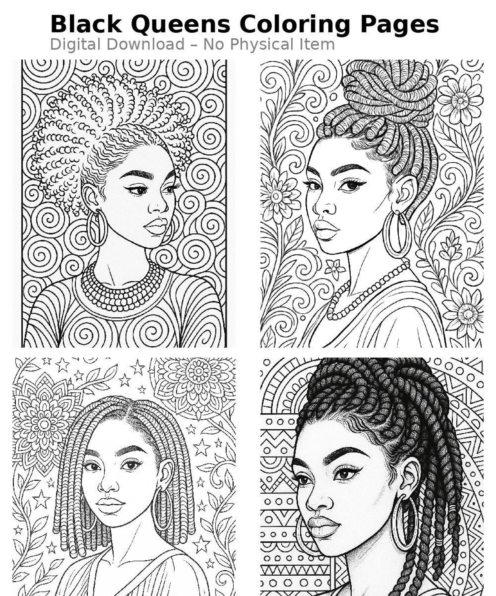 Black Queens Coloring Pages – 10 Printable Afro Art Sheets, Instant PDF ...