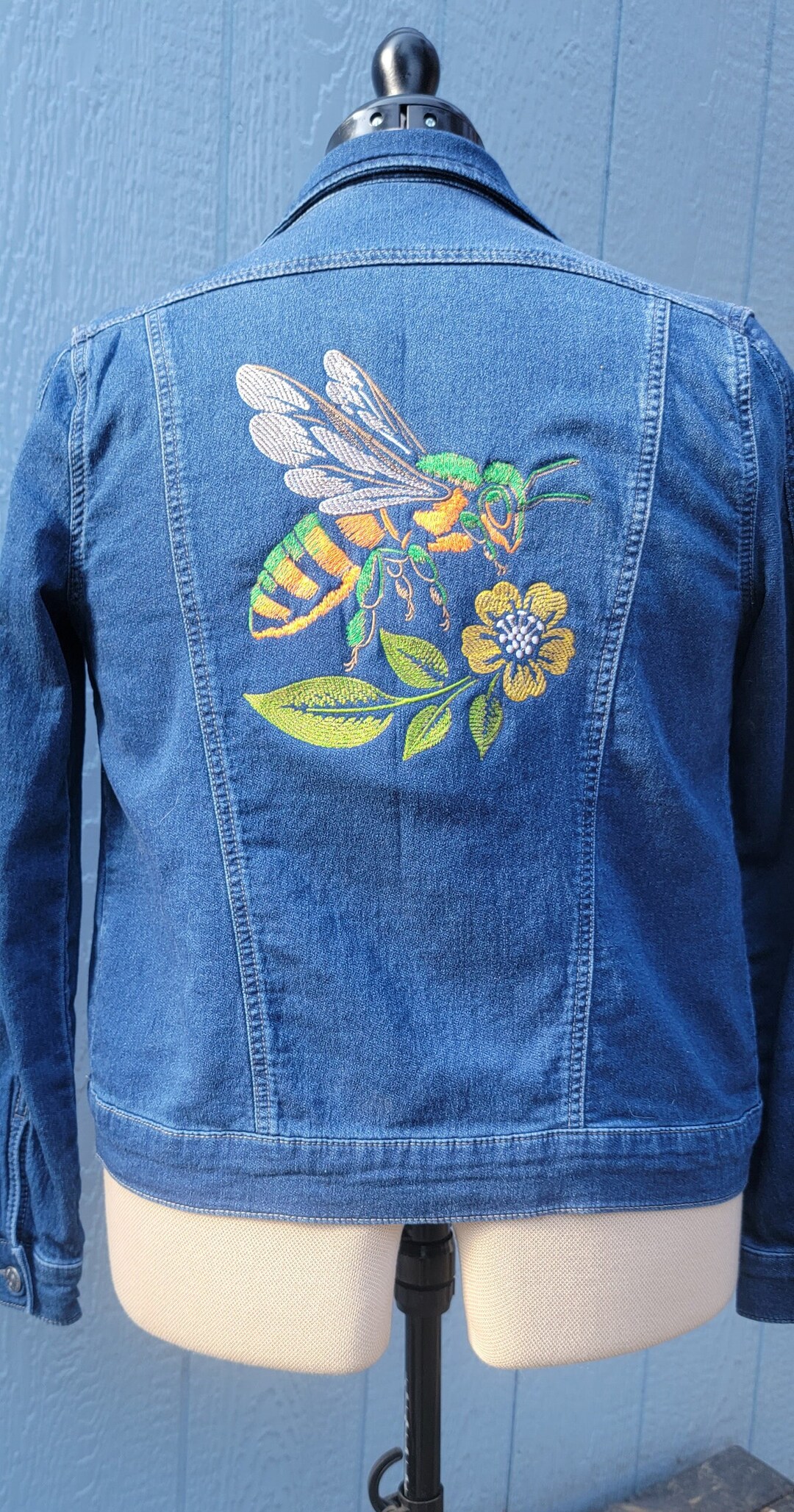 Denim Jacket, Embroidered Bee and Flower, Custom Jean Jacket Ready to ...