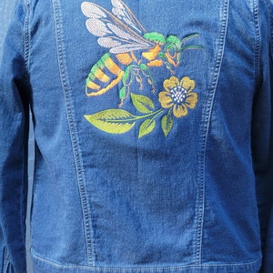 Denim Jacket, Embroidered Bee and Flower, Custom Jean Jacket Ready to ...