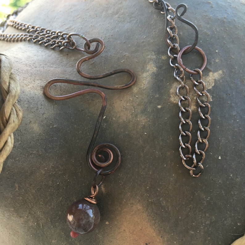 Copper Freeform Cross 2 3/4 X 1 3/8 With Jasper Bead on Copper Chain ...