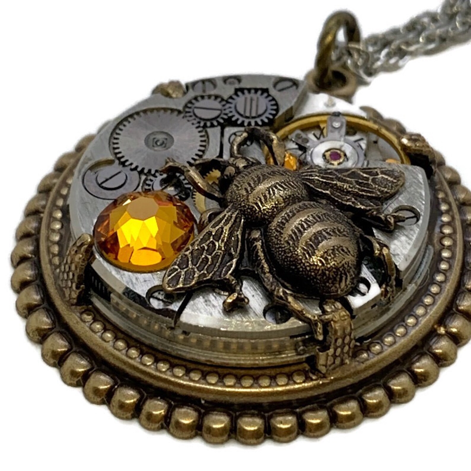 Steampunk Bee Pendant: Vintage Watch Movement, Austrian Crystals - Etsy ...