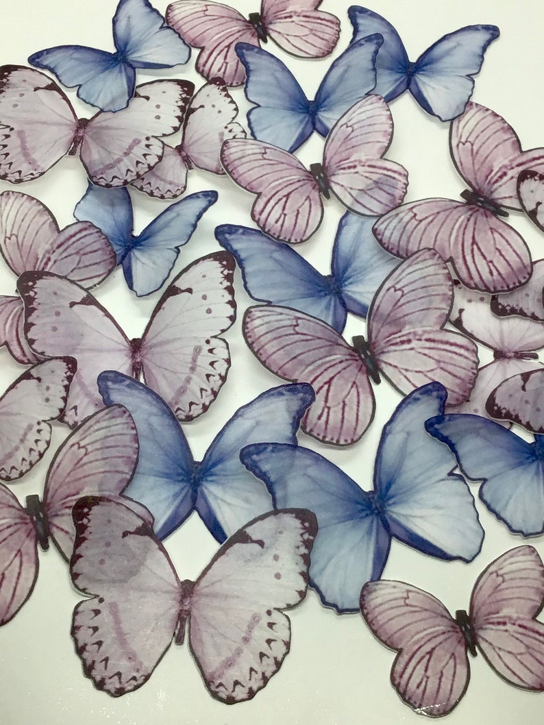 24 PCS Purple & Blue Professional Edible Wafer Butterfly for Birthdays ...