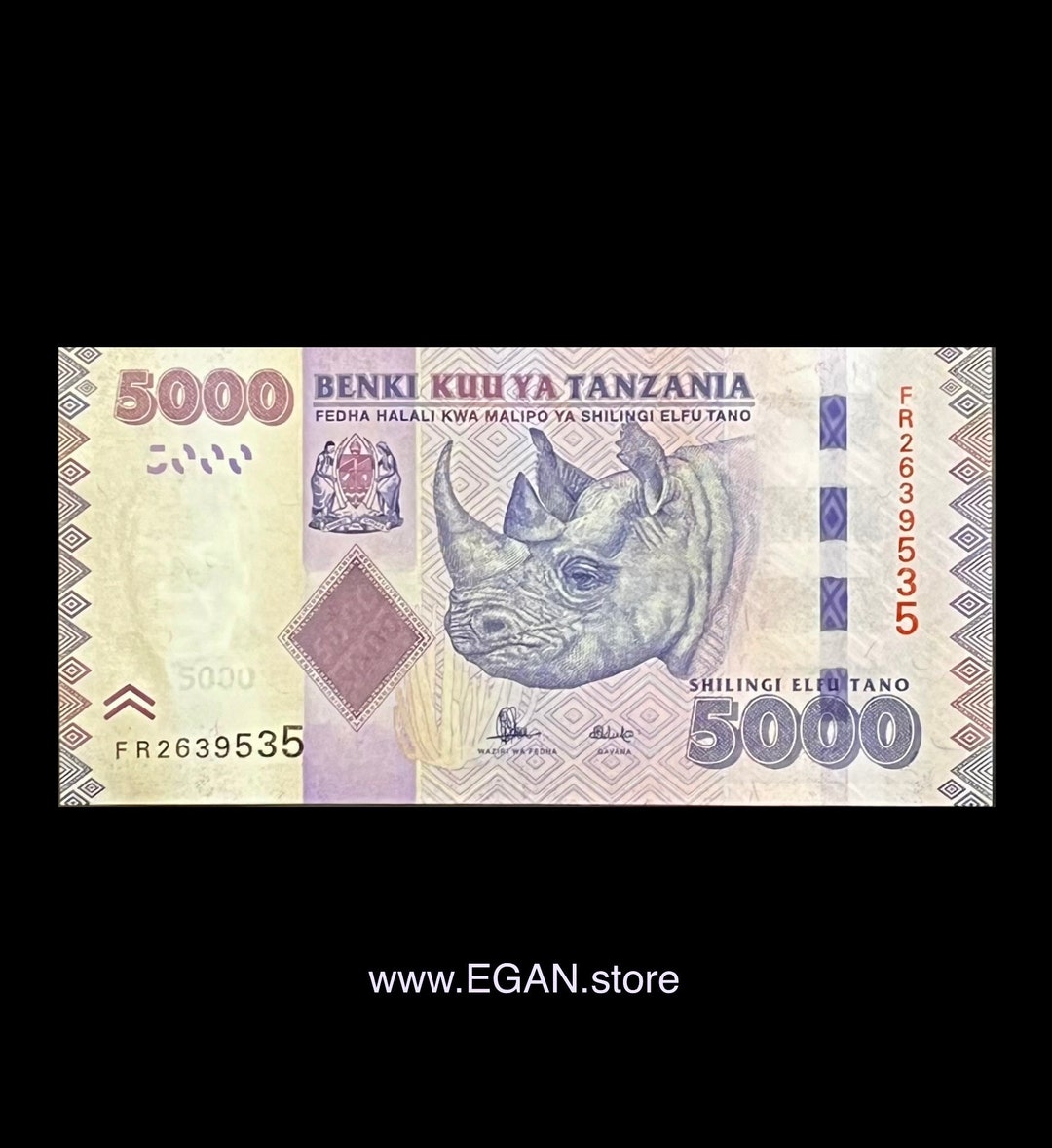 Tanzania 5000 Shillings VF-XF Banknote P-44 - 1 Pc | (rhinoceros/rhino ...