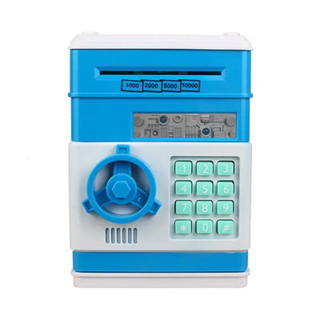 Atm-style Piggy Bank/safe for Kids blue: Boys/girl Inserts Bills ...