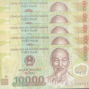 Vietnamese Dong: 5 Pcs X 10000 VND = 50K Total in 5 Vietnam Polymer ...