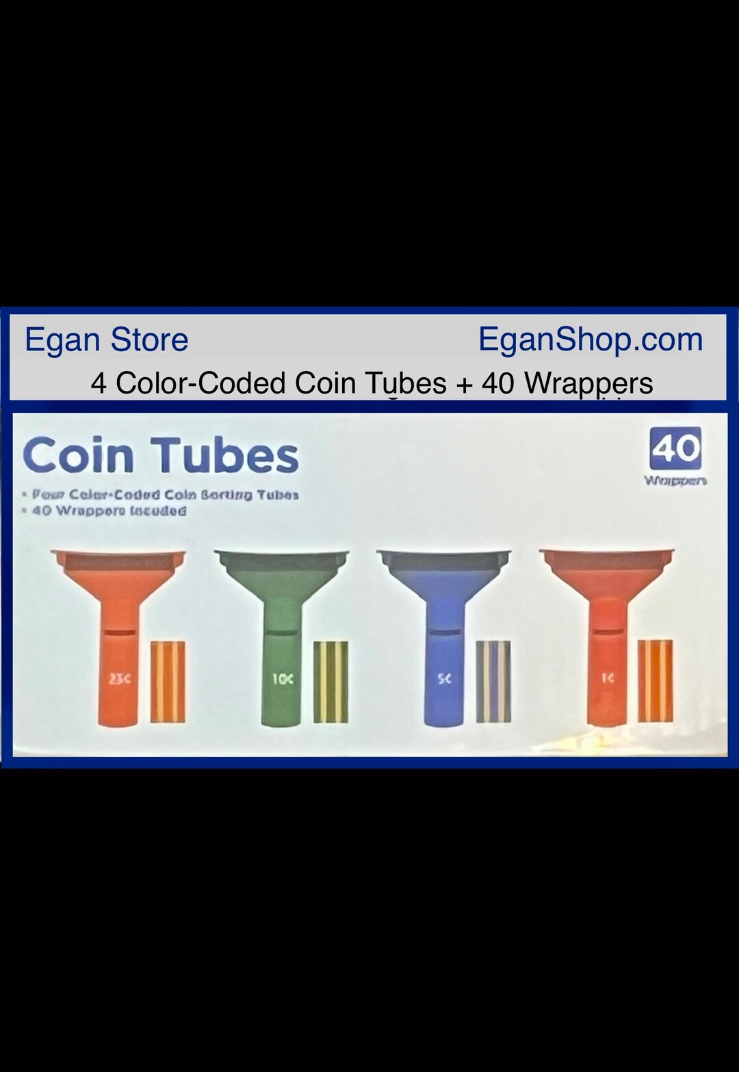 4 Color-coded Coin Tubes 40 Wrappers 10 Pcs X Quarters, Dimes, Nickels ...