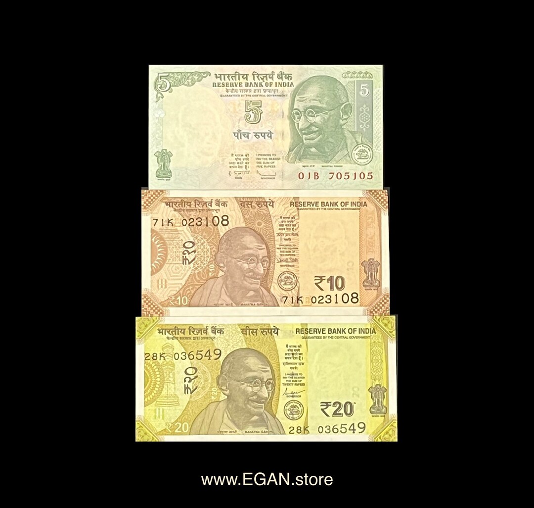 Indian Rupee 3-note Set: 1/ea of 5 10 20 INR UNC India - Etsy