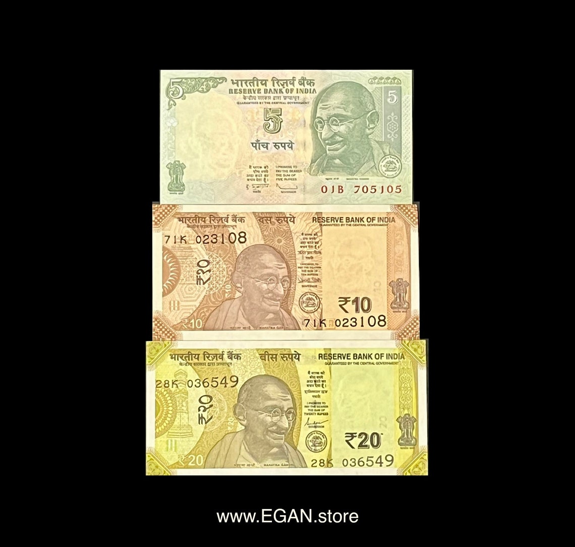 Indian Rupee 3-note Set: 1/ea of 5 10 20 INR UNC India - Etsy