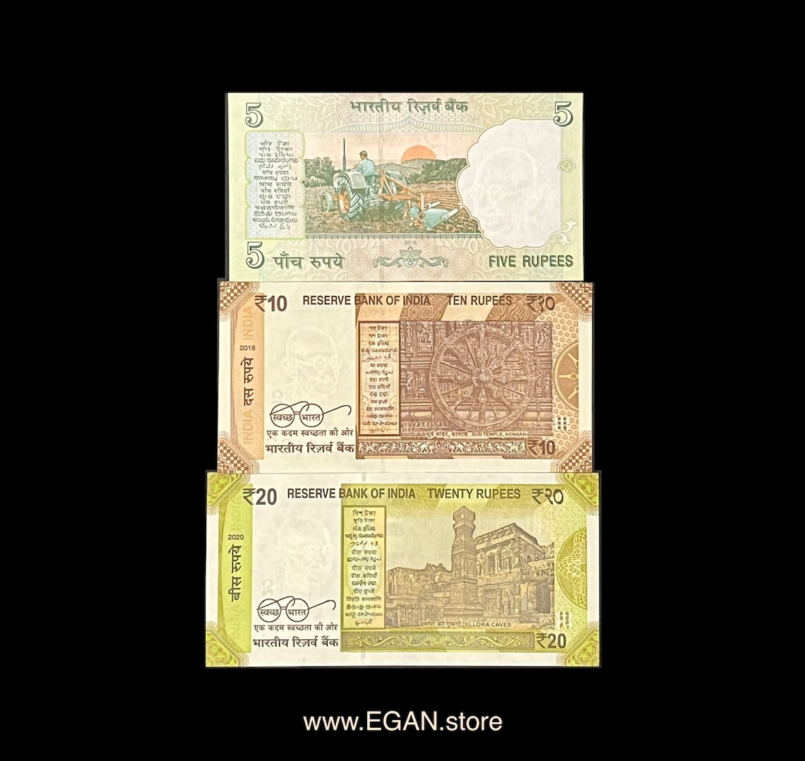 Indian Rupee 3-note Set: 1/ea of 5 10 20 INR UNC India - Etsy