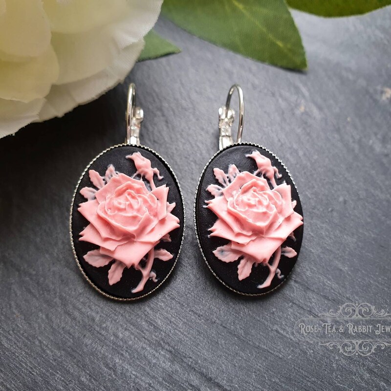 Pink Rose Cameo Earrings - Etsy UK