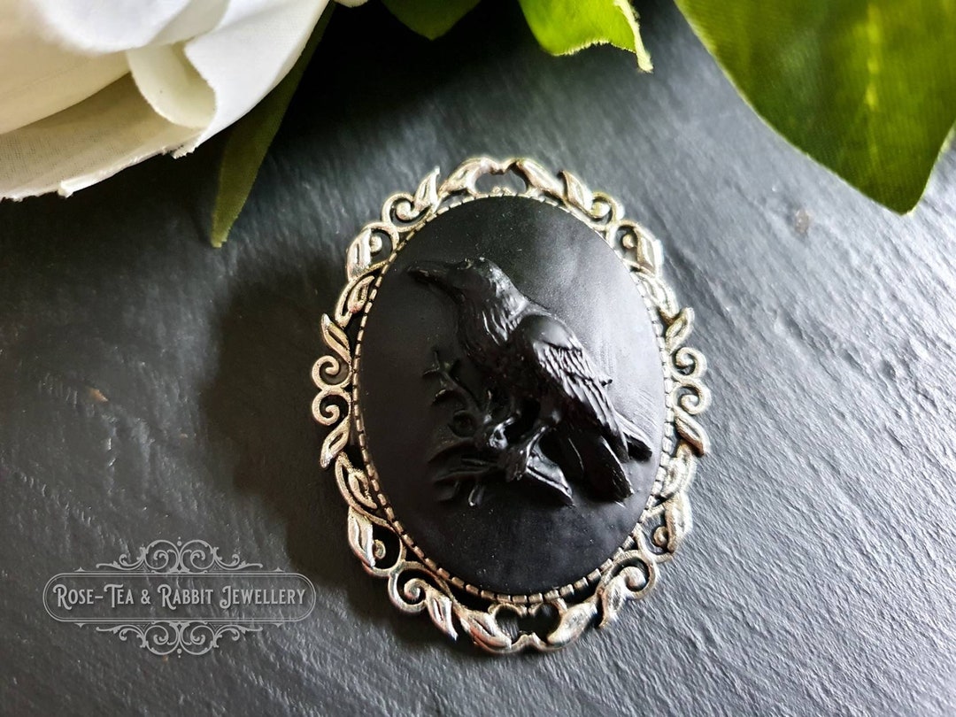 Gothic Raven/crow Cameo Brooch: Edgar Allan Poe Inspired Pin | Antiqued ...