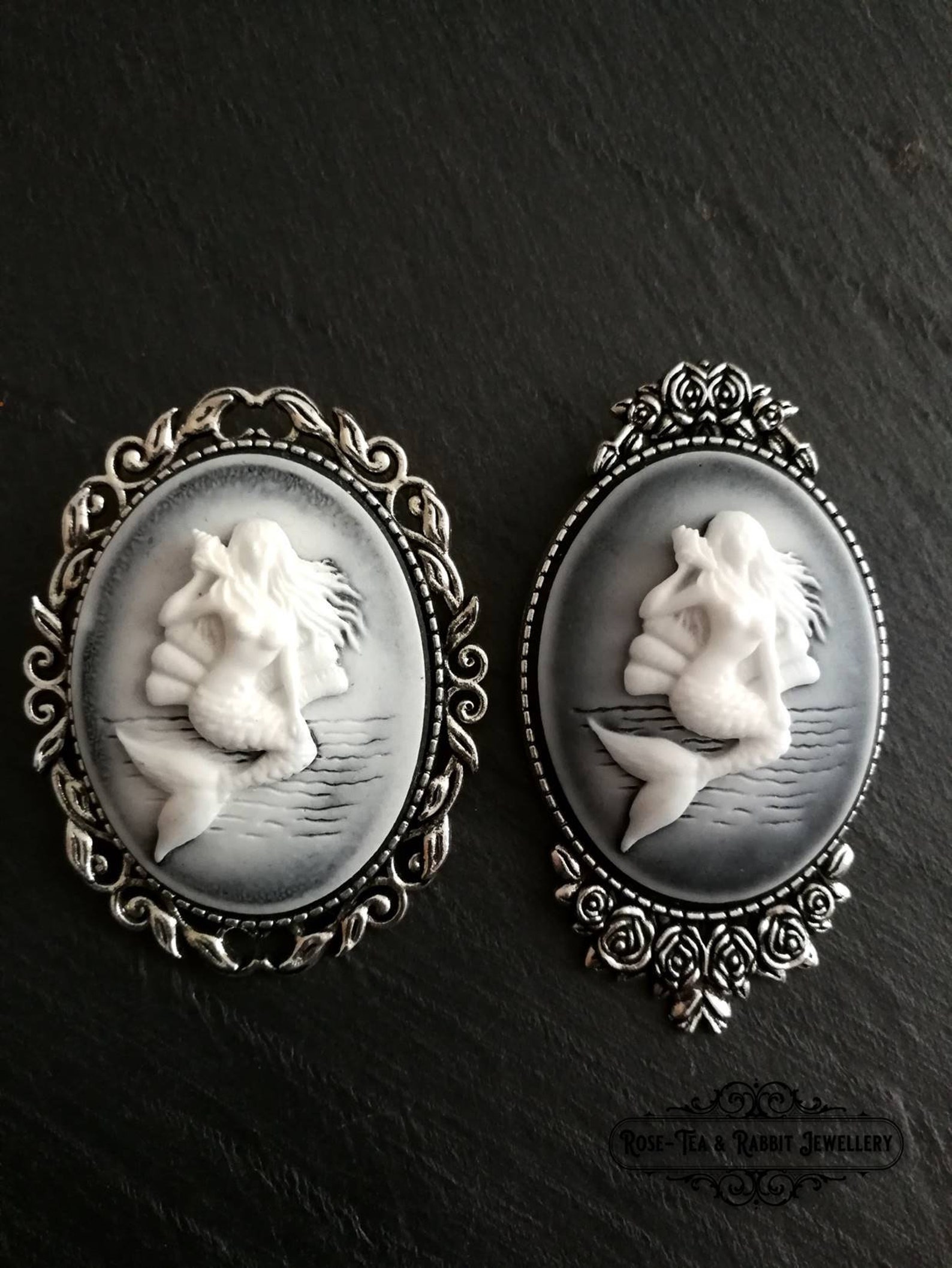 Classical Mermaid Brooch White/black Background Silvertone | Etsy