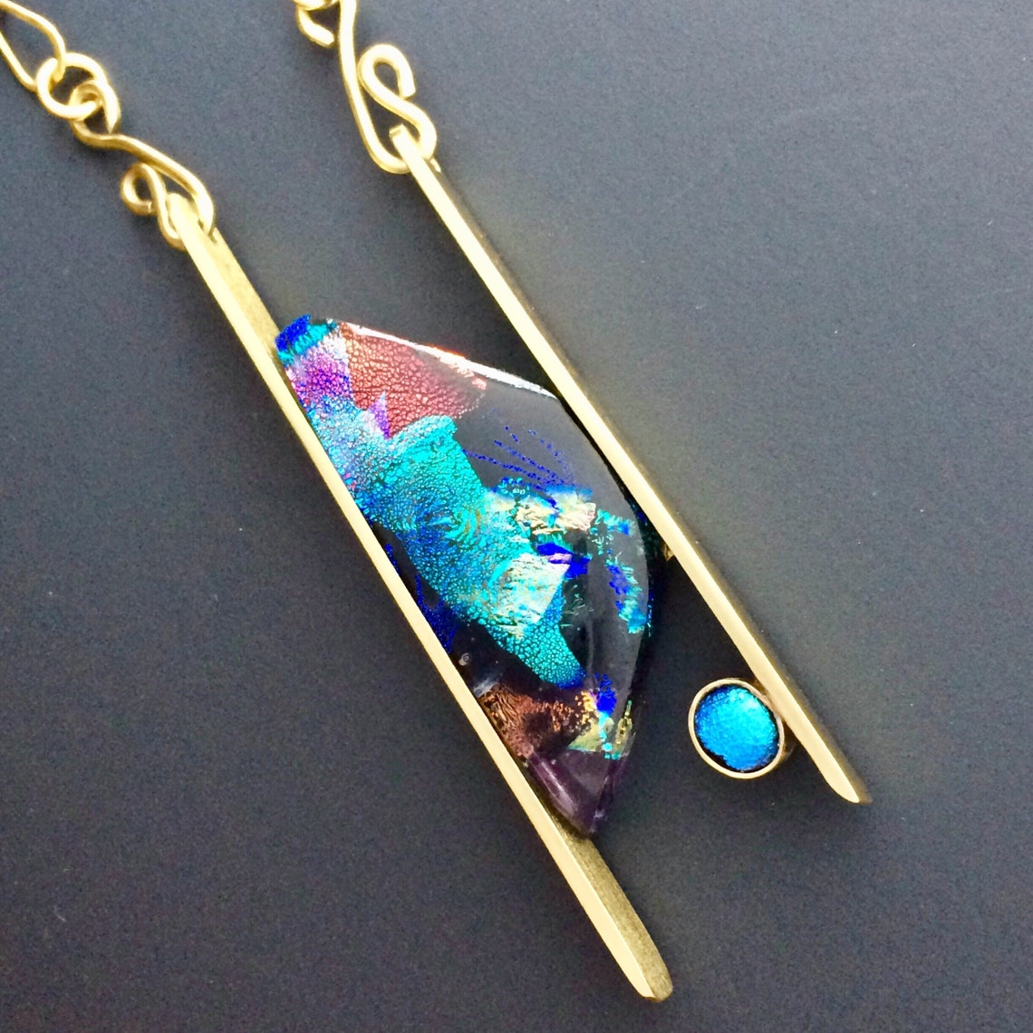 Contemporary Dichroic Glass Pendant Necklace Brass Fused - Etsy