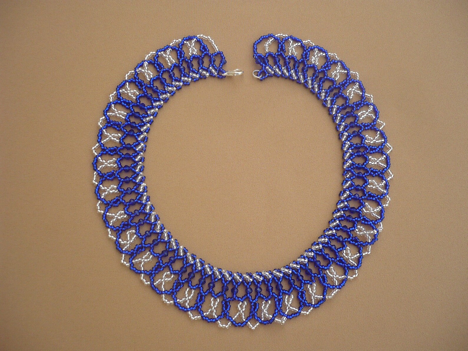 Royal Blue-silver Crystal Beadwork Netted Necklace Seed Bead - Etsy
