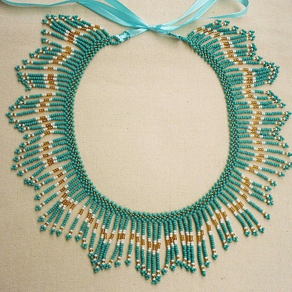 Turquoise-white-gold color traditional hungarian beaded | Etsy