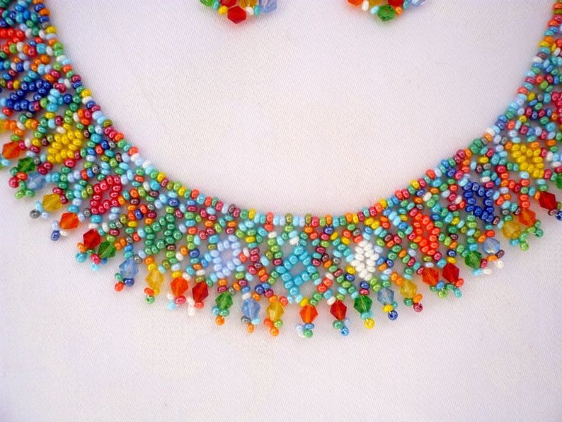 Colorful Beadwork Necklace Multicolor Beaded Necklace Glass - Etsy