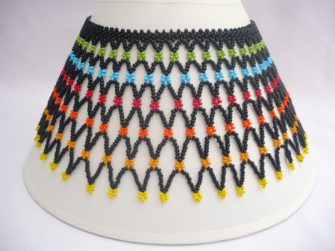 Hungarian Ethnic Wide Lace Beadwork Necklace, Ethnic Jewelry, Netted ...