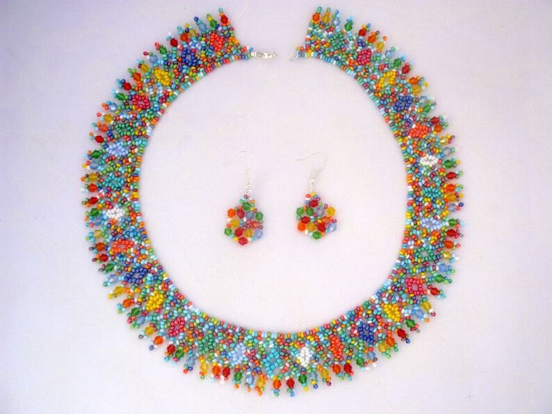 Colorful Beadwork Necklace Multicolor Beaded Necklace Glass - Etsy