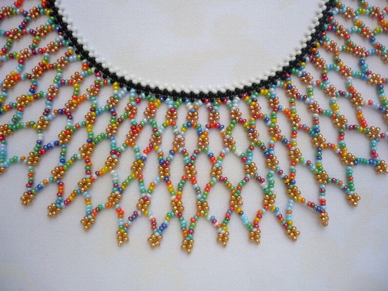Colorful Boho Beadwork Netted Necklace Seed Bead Collar - Etsy
