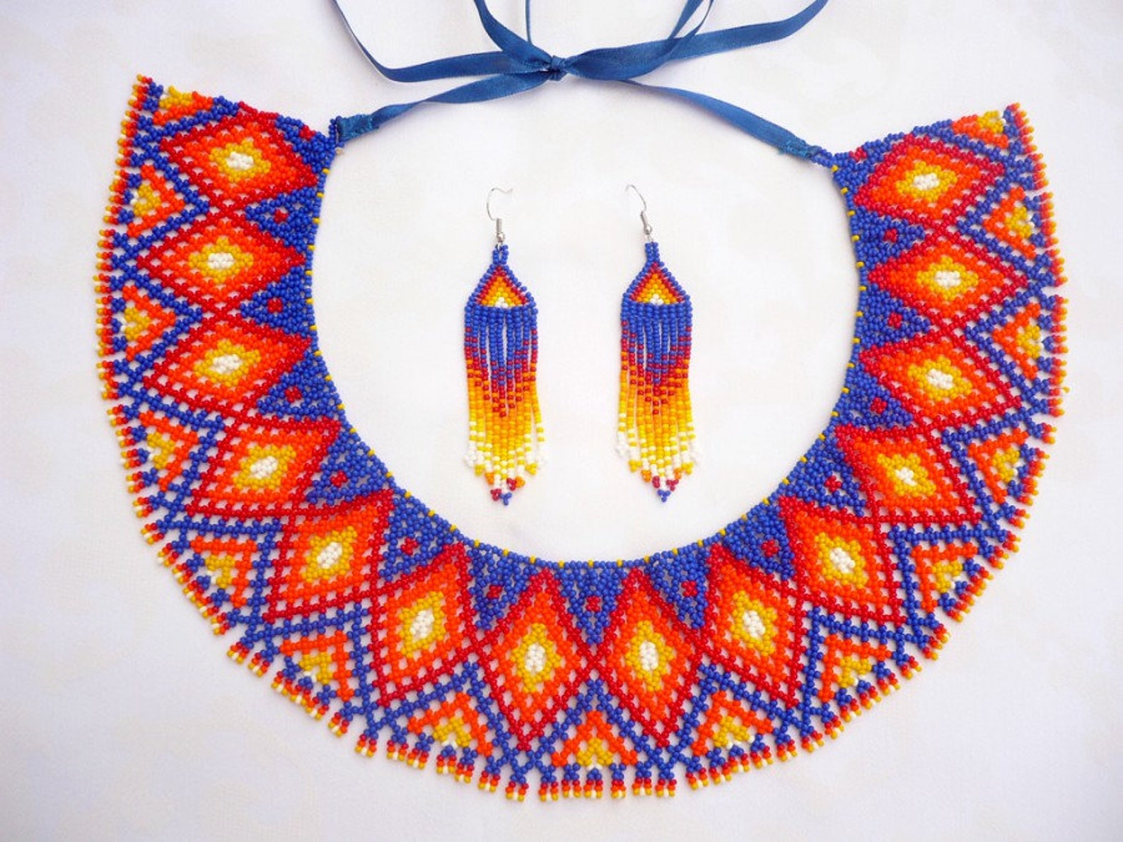 Native American Inspired Wide Beadwork Necklace Set Seed Bead - Etsy