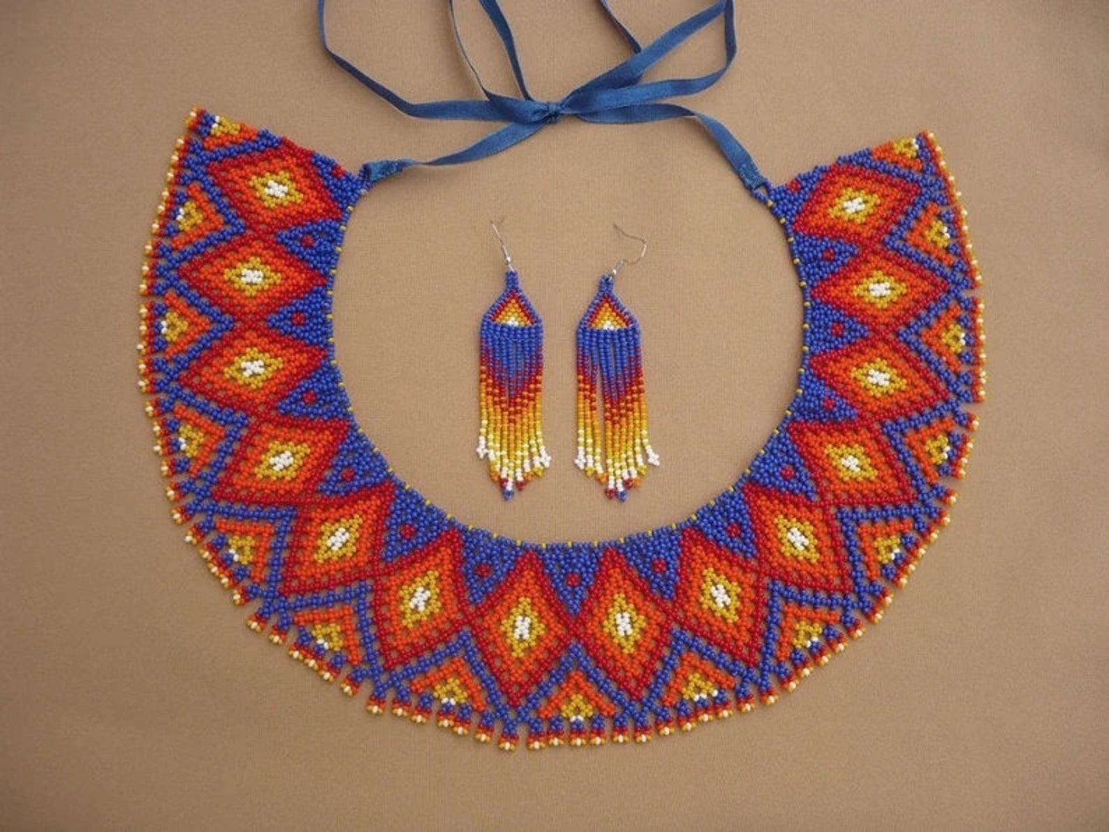 Native American Inspired Wide Beadwork Necklace Set Seed Bead - Etsy