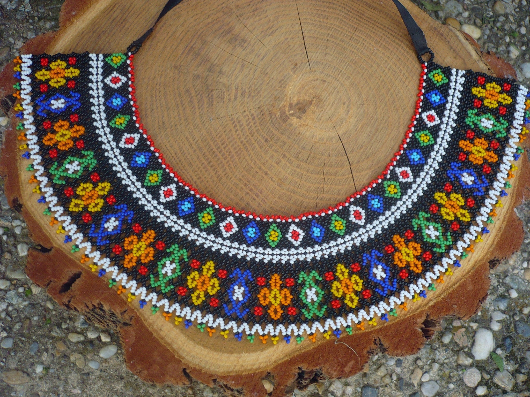 Colorful Wide Beadwork Ukrainian Necklace – Handmade Seed Bead Collar ...