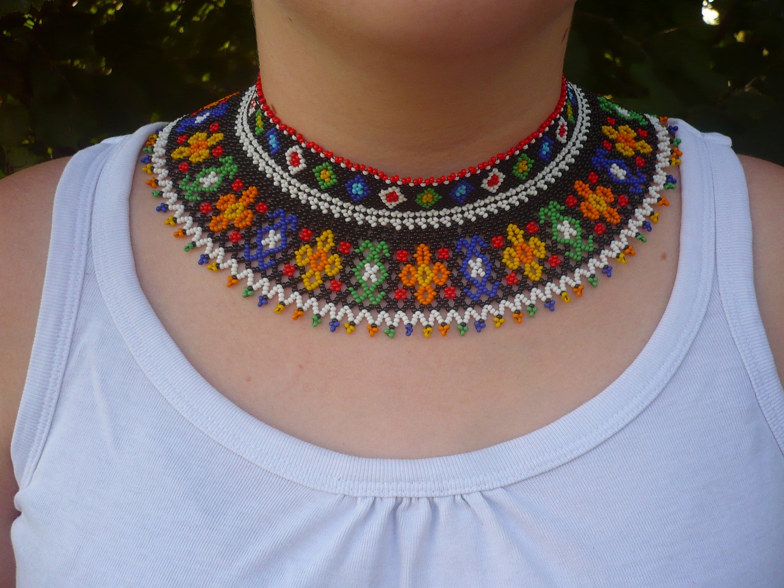 Colorful Wide Beadwork Ukrainian Necklace, Beadwork Netted Necklace ...