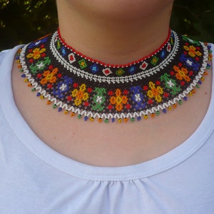 Colorful Wide Beadwork Ukrainian Necklace, Beadwork Netted Necklace ...