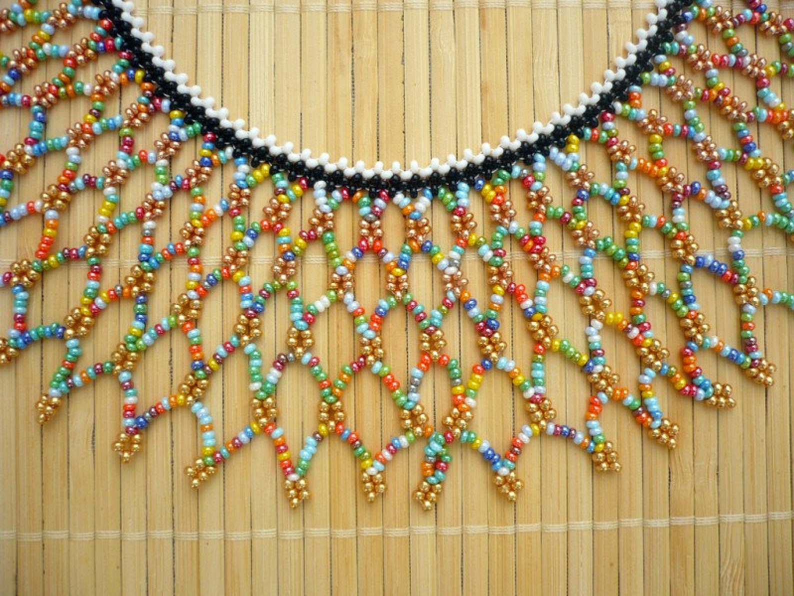 Colorful boho beadwork netted necklace seed bead collar | Etsy