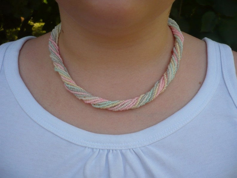 Silky light color beadwork multi strand necklace set beaded | Etsy